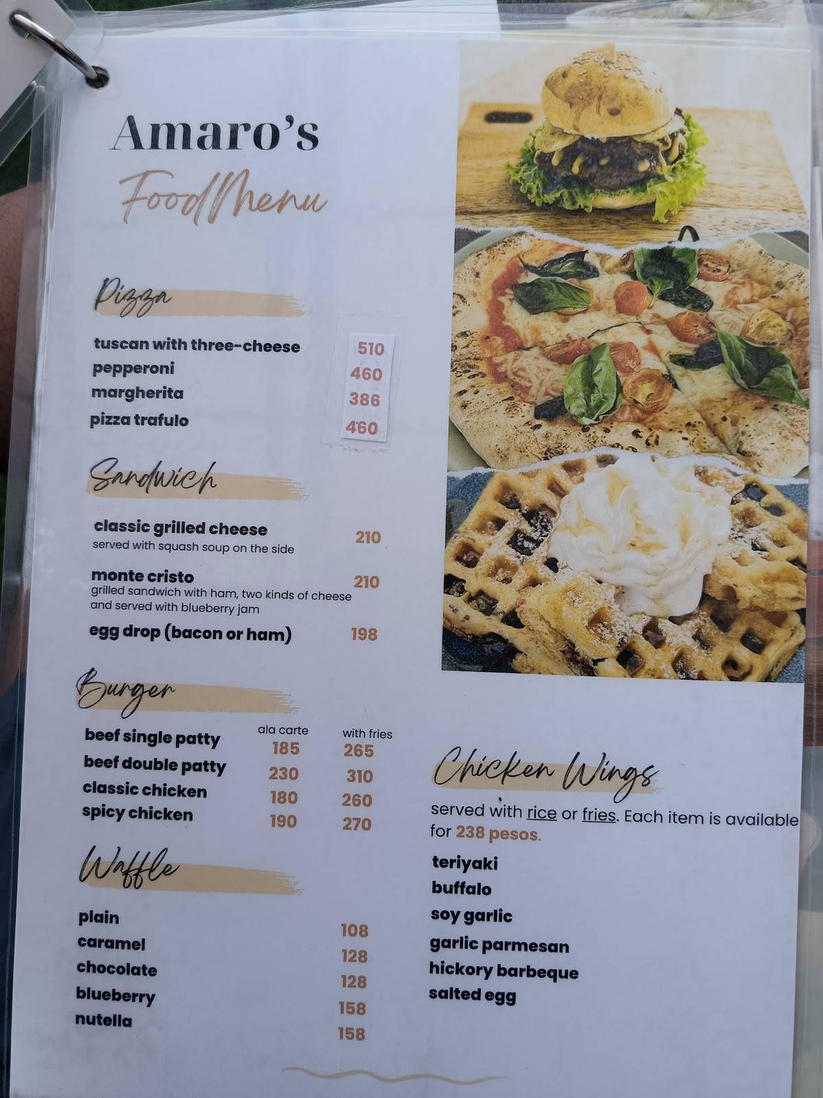 Menu at Amaro Cafe, Mabini