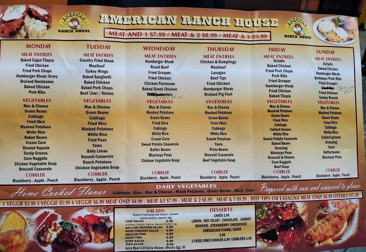 Menu at American Ranch House restaurant, Tarrant, Pinson Valley Pkwy