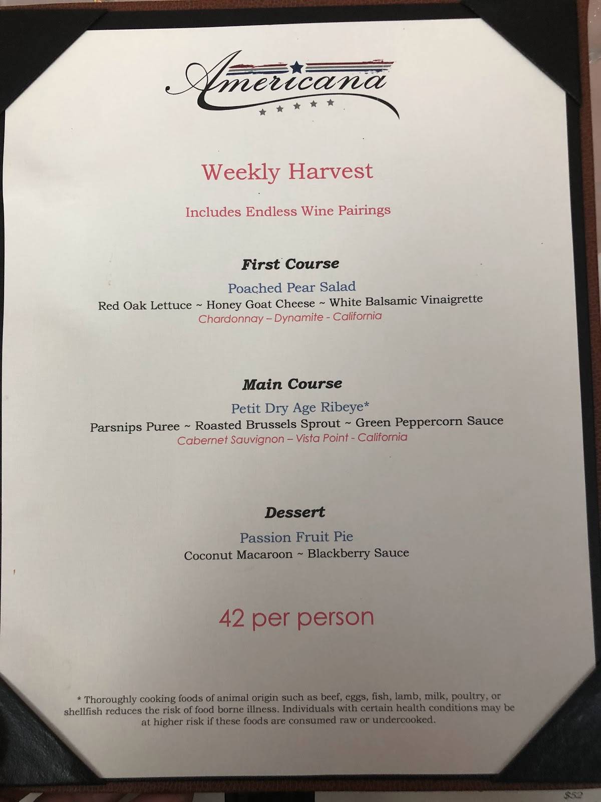 Menu at Americana Restaurant, Las Vegas