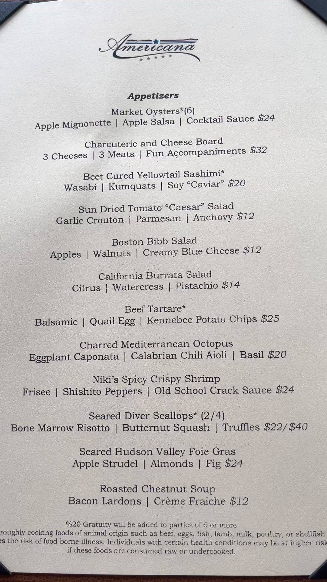 Menu at Americana Restaurant, Las Vegas