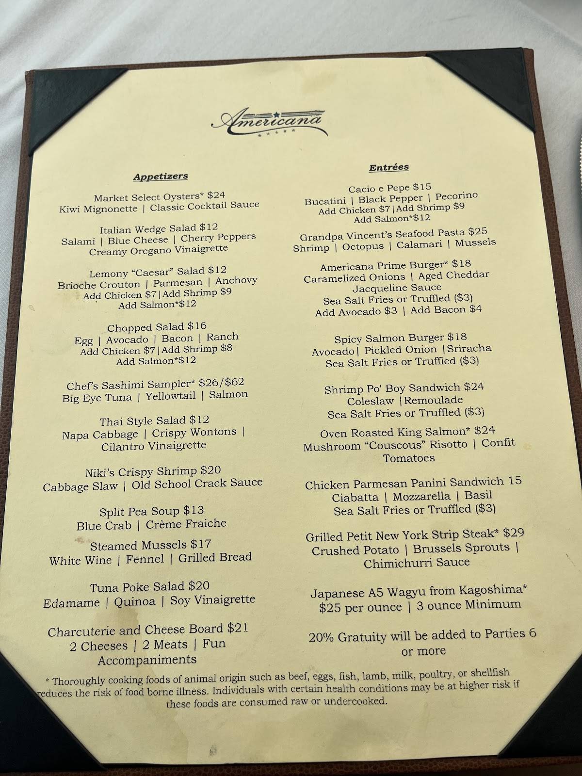 Menu at Americana Restaurant, Las Vegas