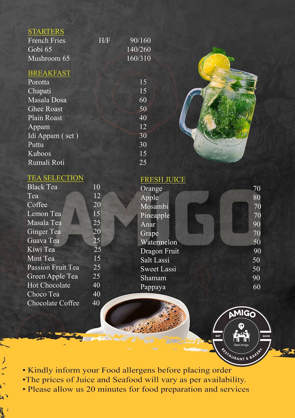 Menu at Amigo Restaurant & Bakers, Kattappana