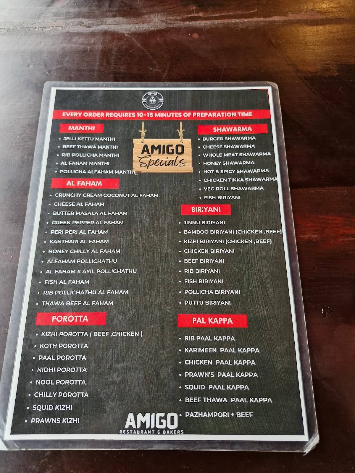 Menu at Amigo Restaurant & Bakers, Kattappana