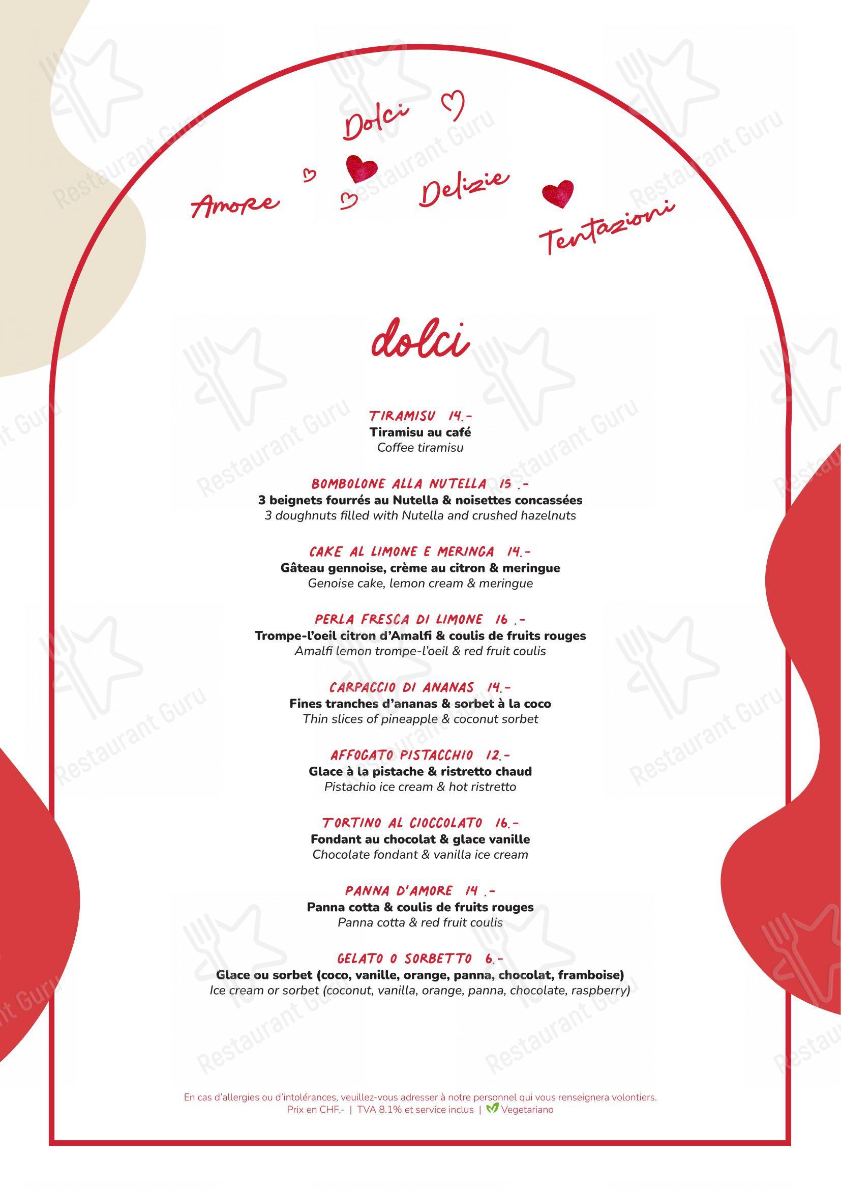 Menu au Amore Amore Genève - Trattoria, Genève