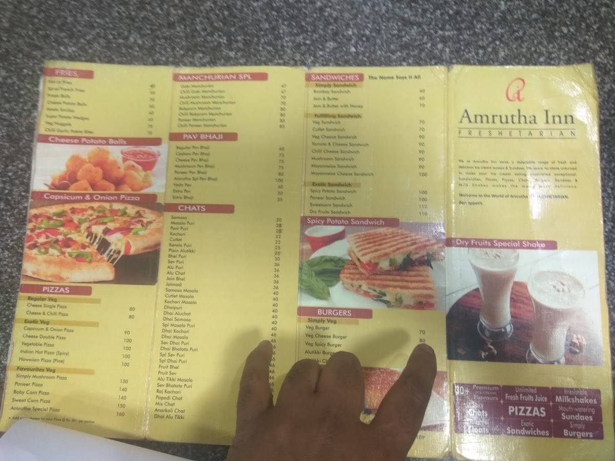Menu at Amrutha Sagar, Hosur