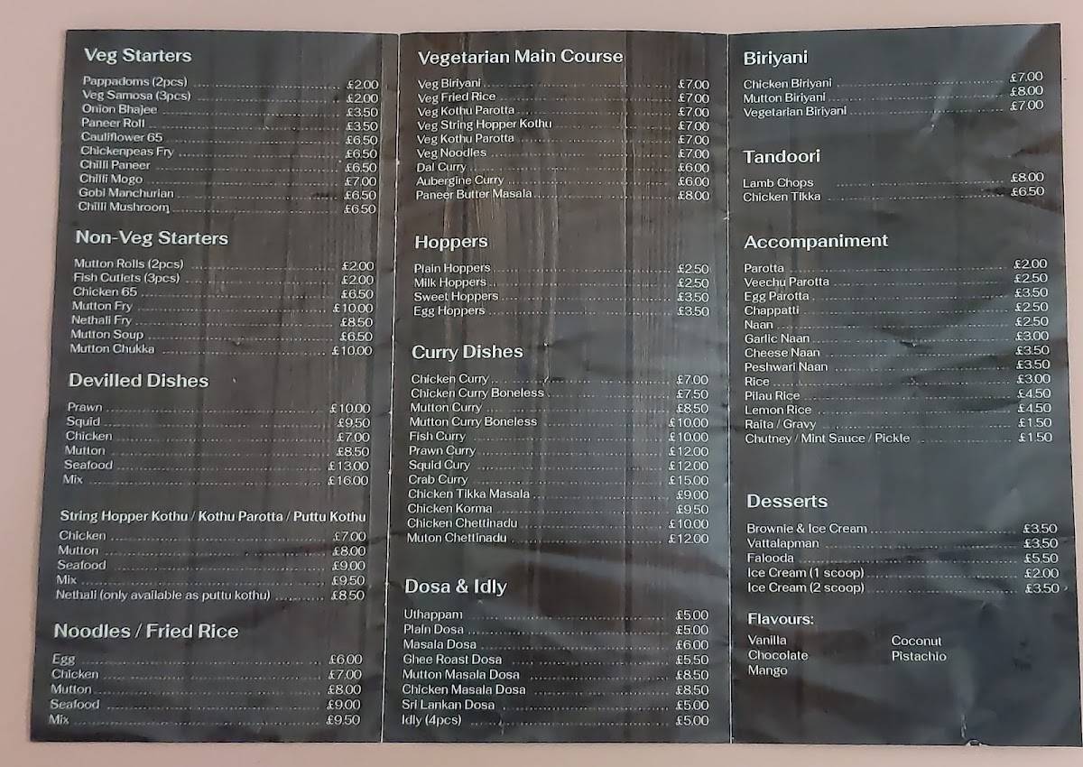 Menu at Anaaya Sri Lankan & Indian Restaurant, Surbiton