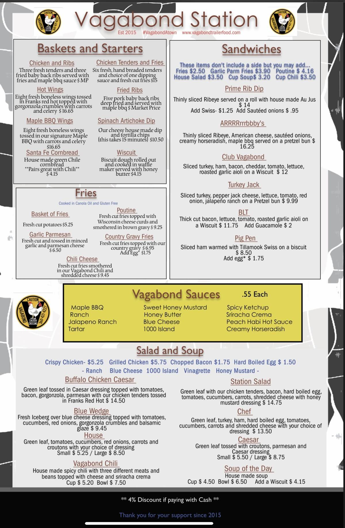 Menu at Vagabond Station restaurant, Anacortes