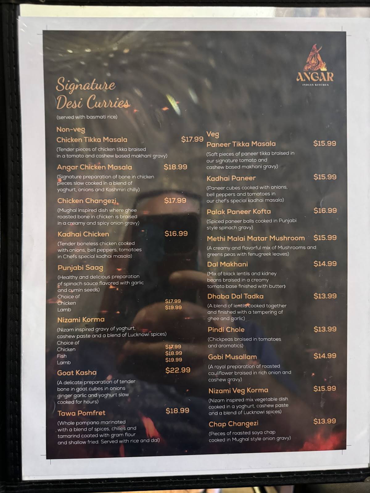 Menu at Angar Indian Kitchen restaurant, Kent