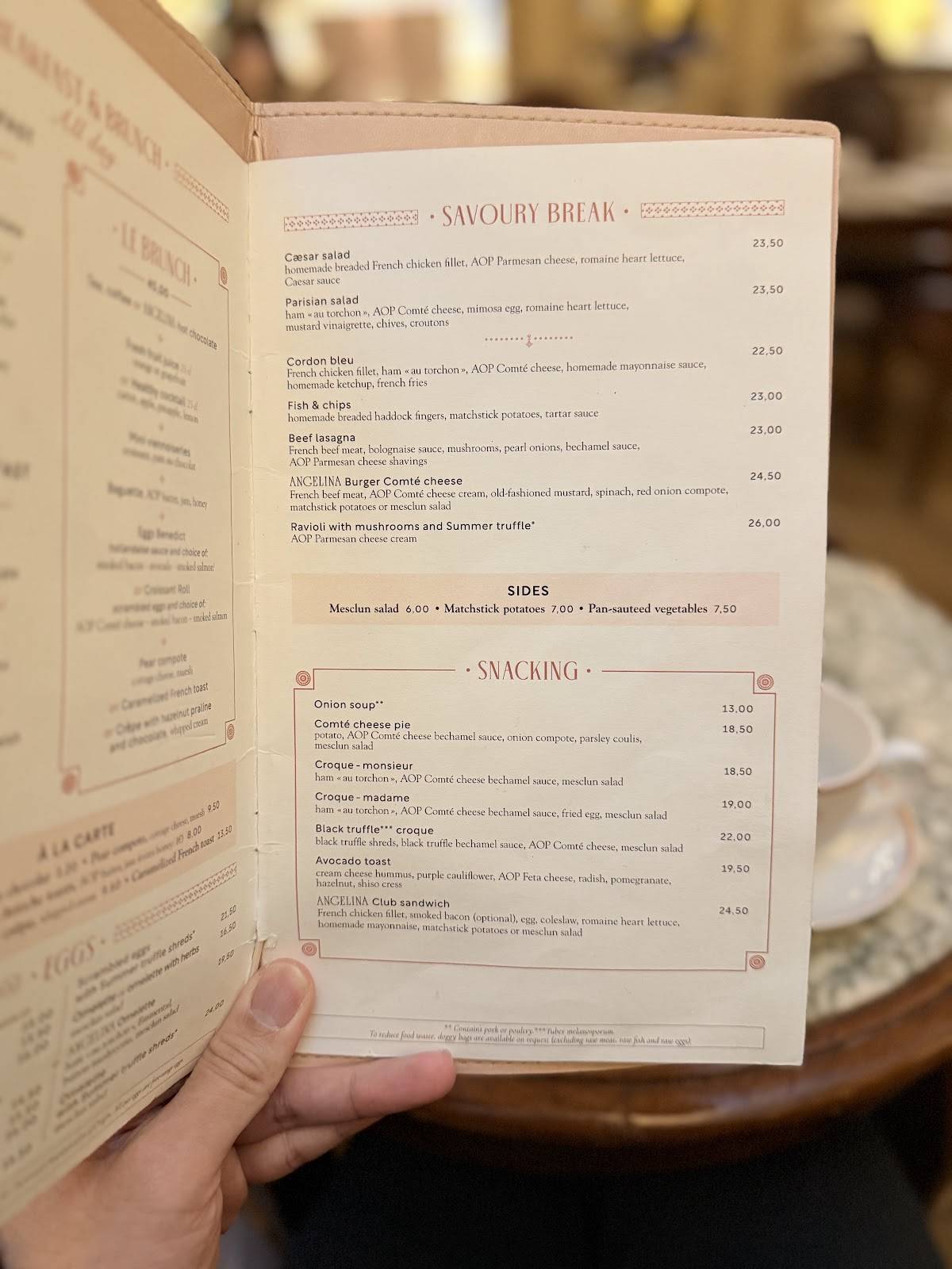 Menu at Angelina restaurant, Paris, 226 Rue de Rivoli