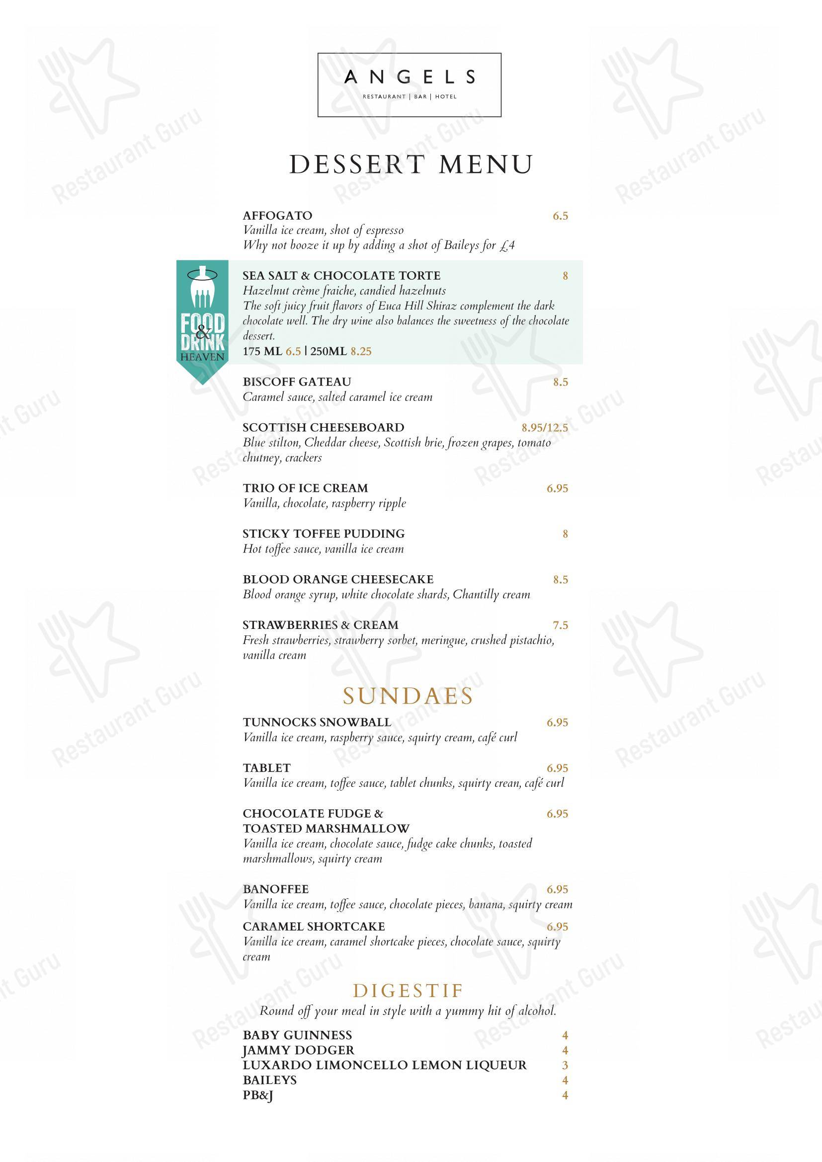 Menu at Angels Hotel Bar & Restaurant, Glasgow