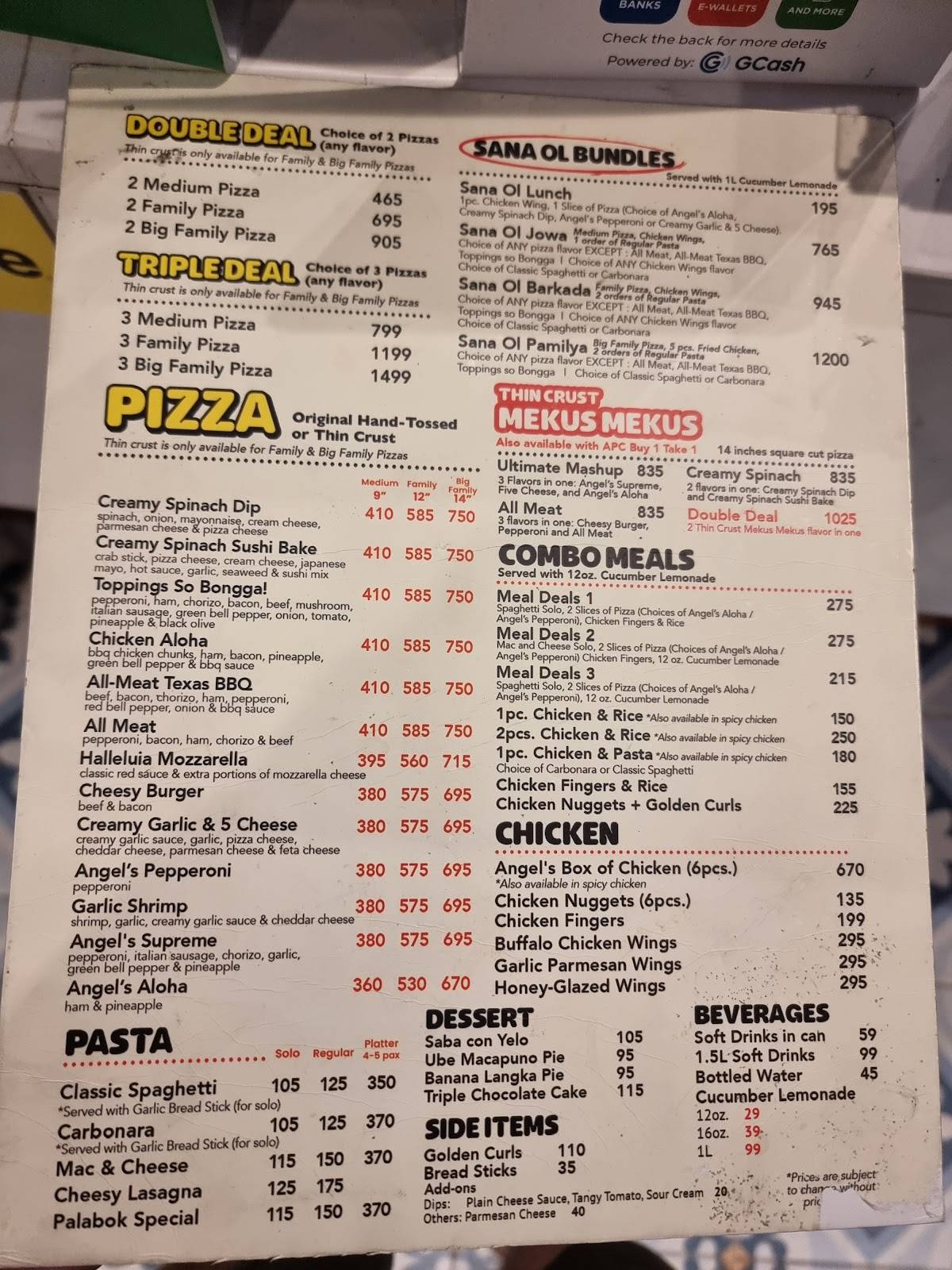 Menu at Angel’s Pizza Baguio restaurant, Baguio