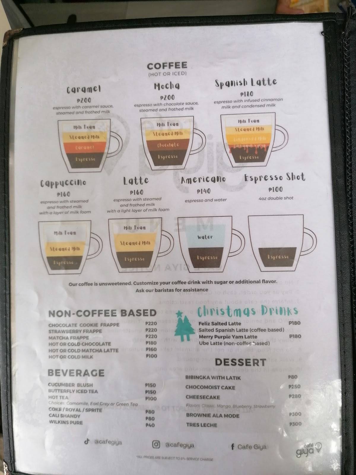 Menu at Cafe Giya, Angono