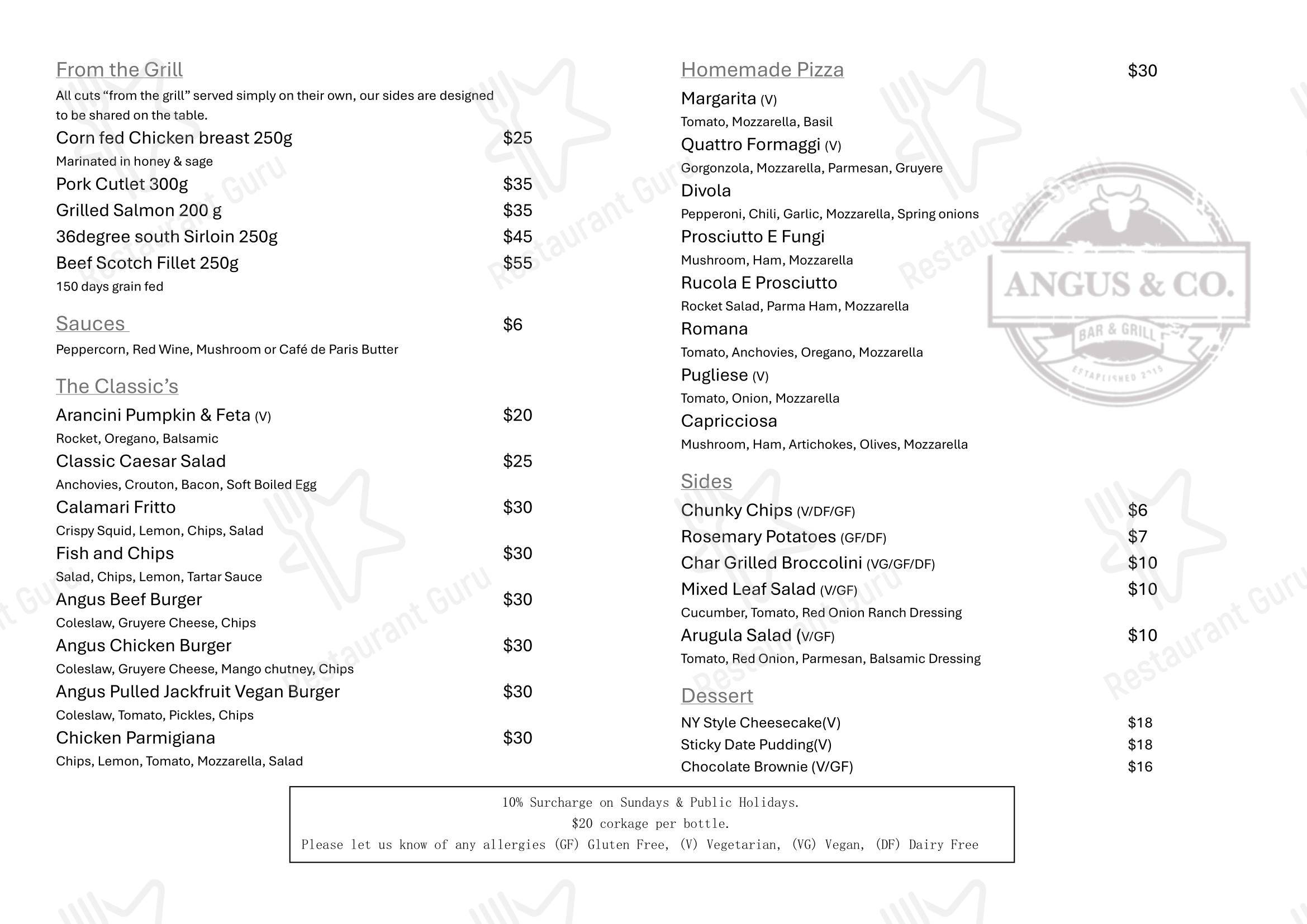 Menu at Angus & Co. Barossa, Tanunda