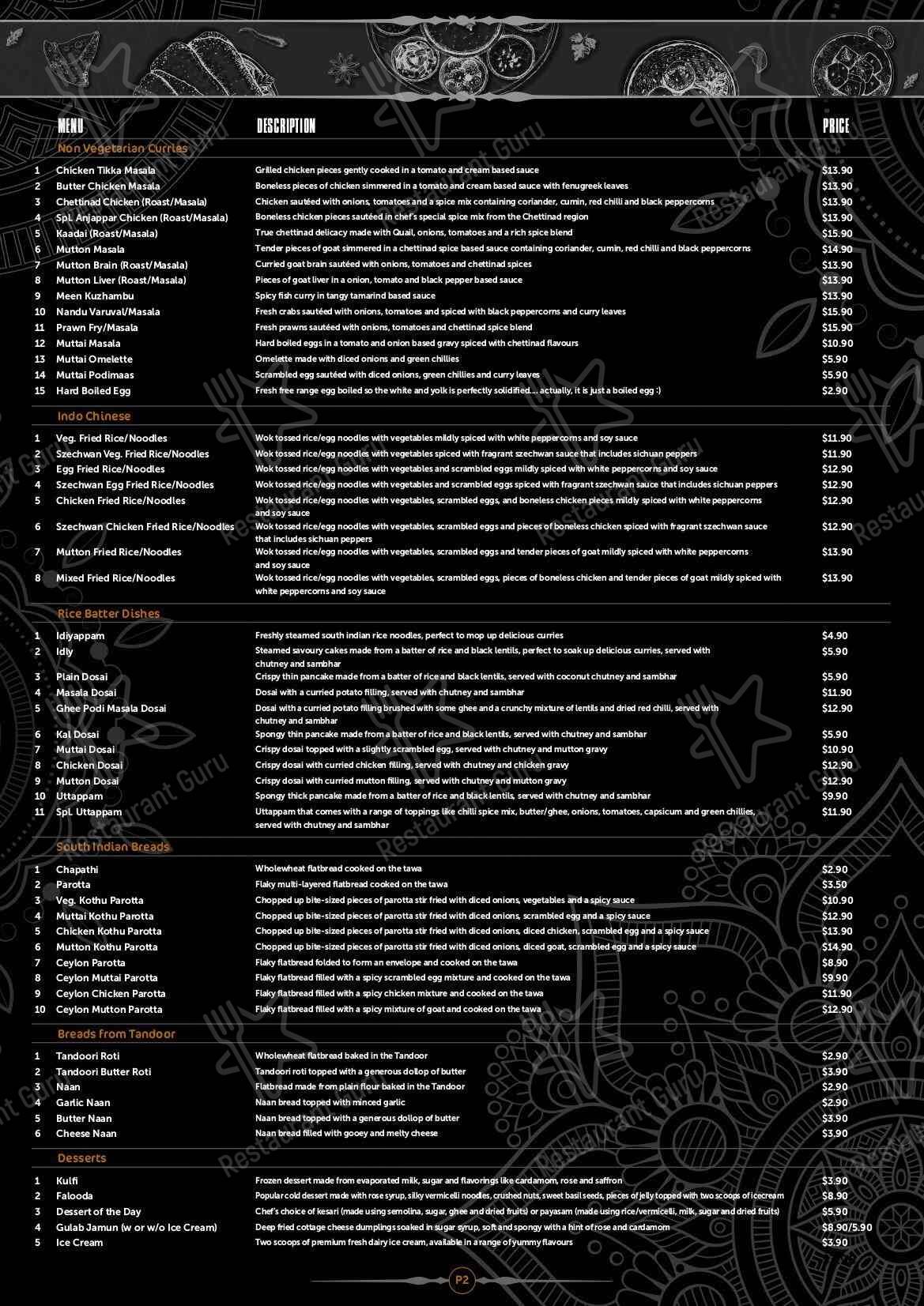 Menu at Anjappar Melbourne CBD restaurant, Melbourne