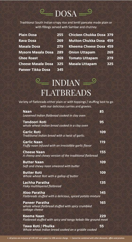 Menu at Annapoorna restaurant, Mandaluyong