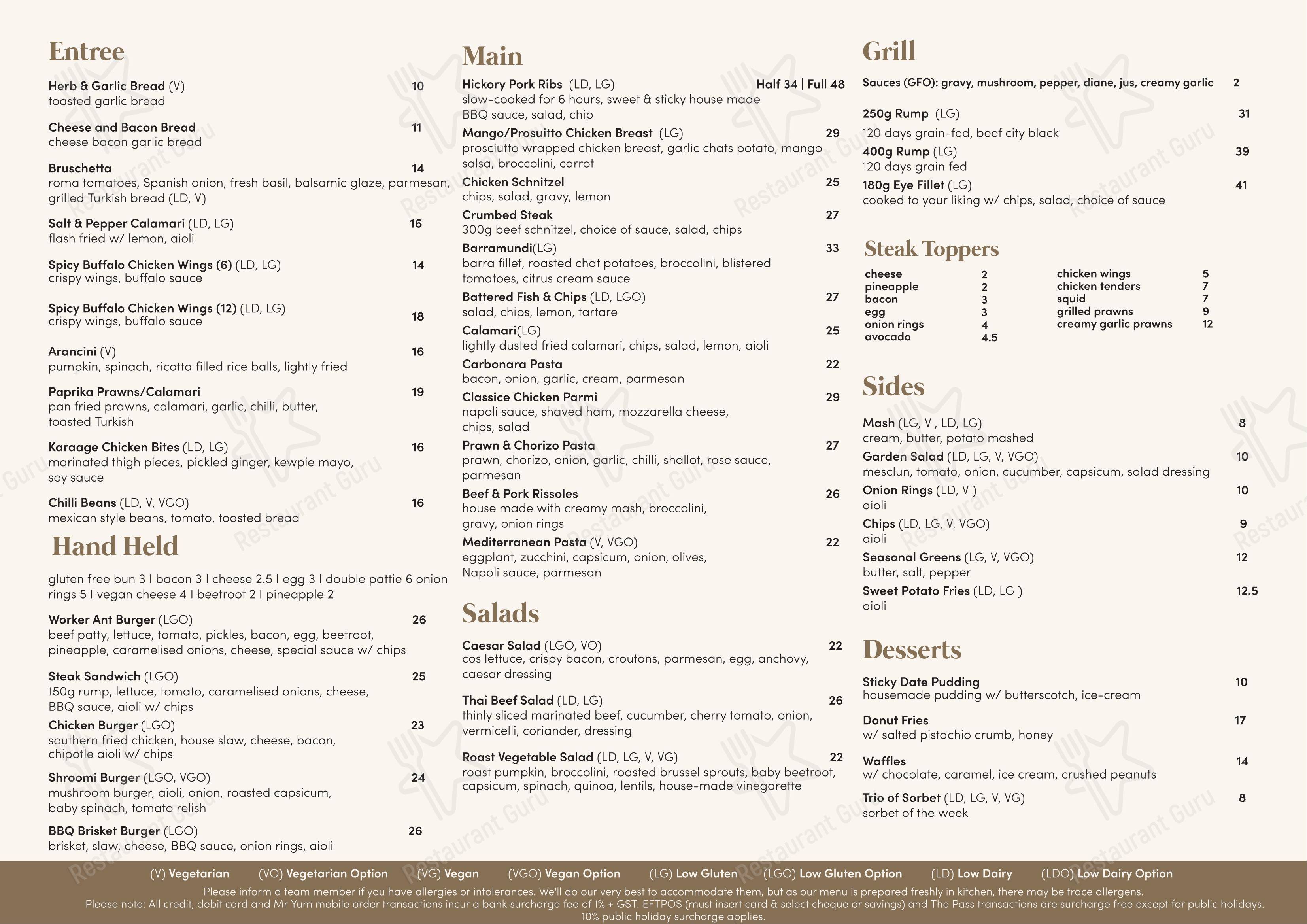 Menu at Ant Hill Hotel pub & bar, Mareeba