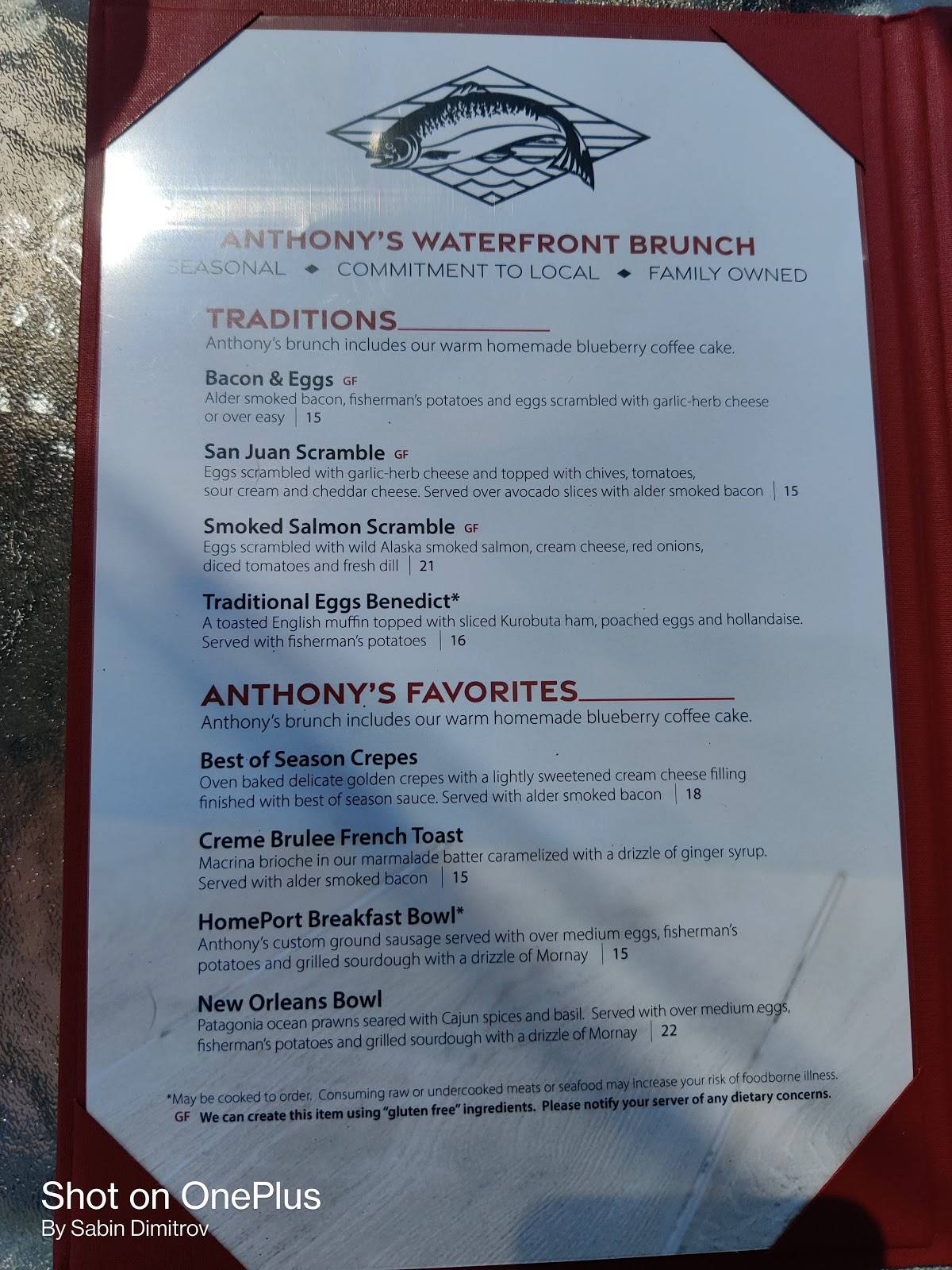 Menu at Anthony's HomePort restaurant, Des Moines, 421 S 227th St