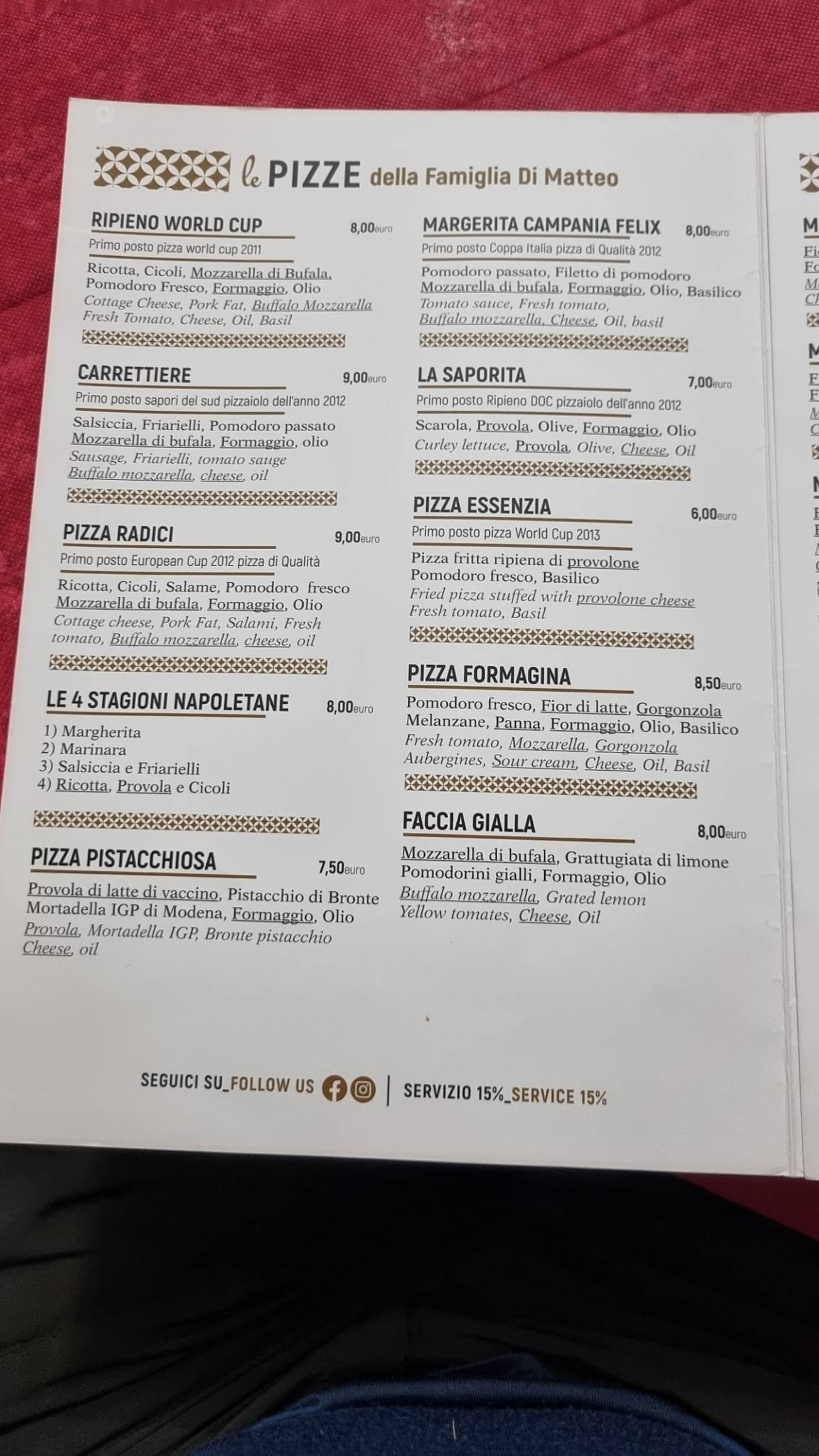 Menu da Antica Pizzeria Di Matteo, Napoli, Via dei Tribunali