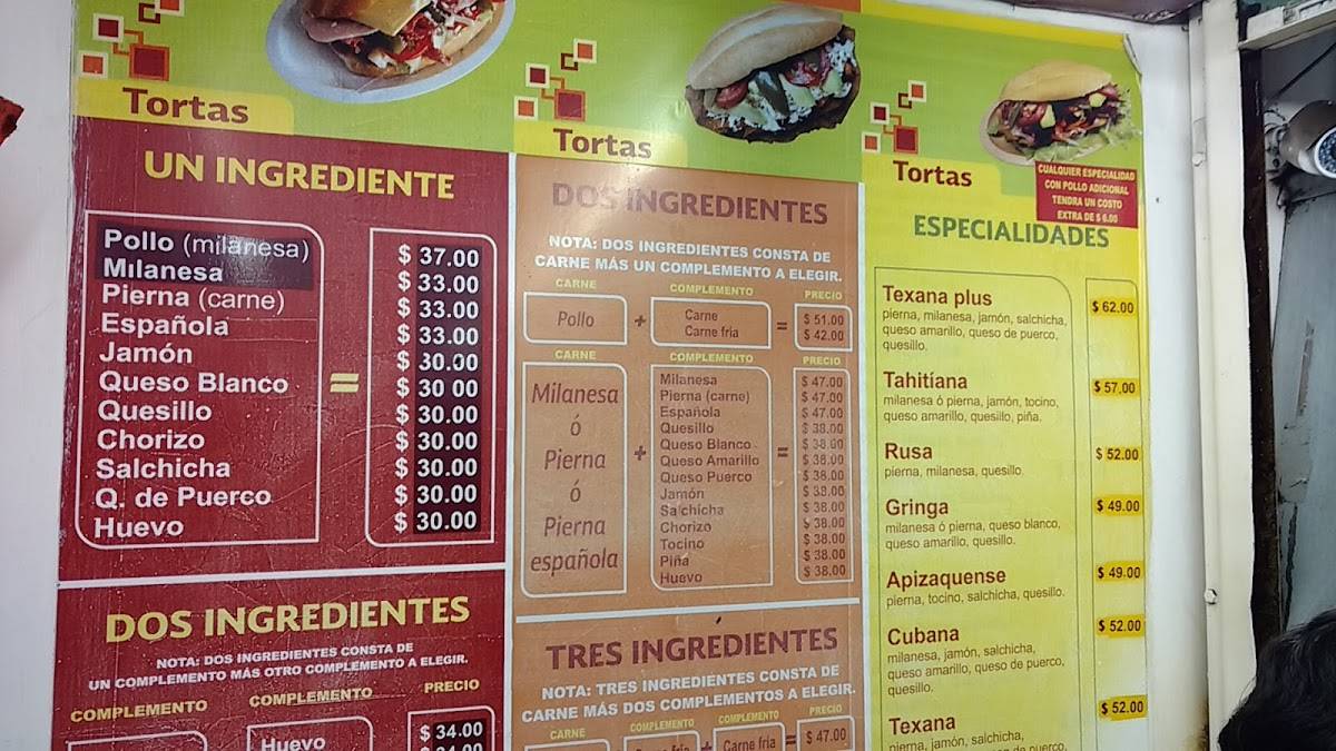 Carta del restaurante Tortas la Texana, Apizaco, Blvd. 16 del ...