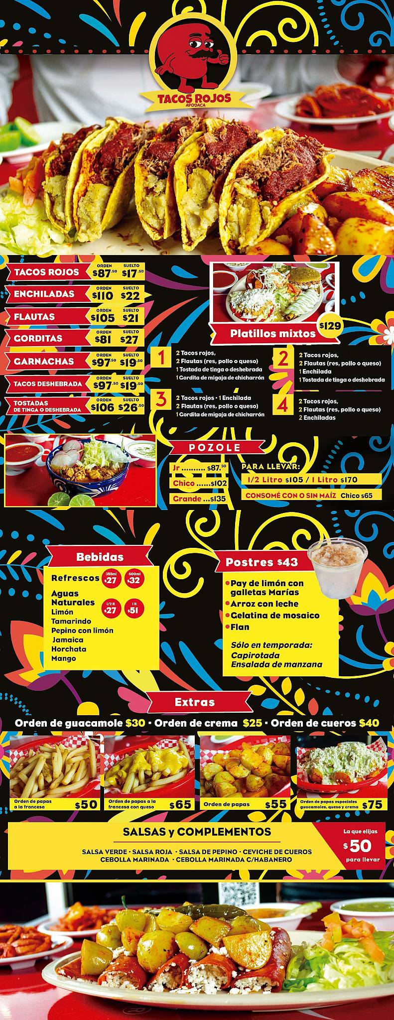 Carta del restaurante Tacos Rojos Apodaca, Apodaca, Lirio 447-2 sector