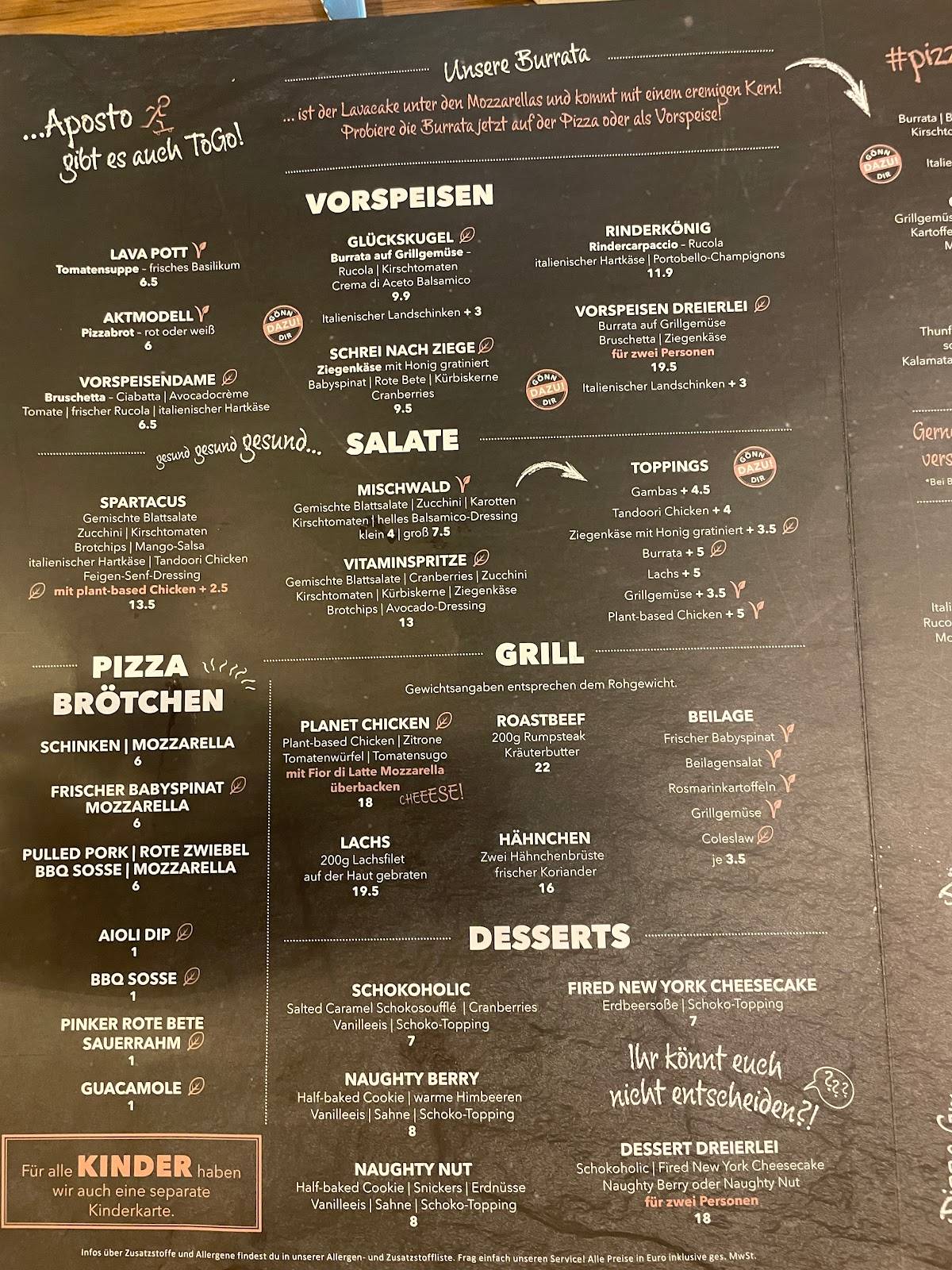 Speisekarte von Aposto Aalen pizza, Aalen