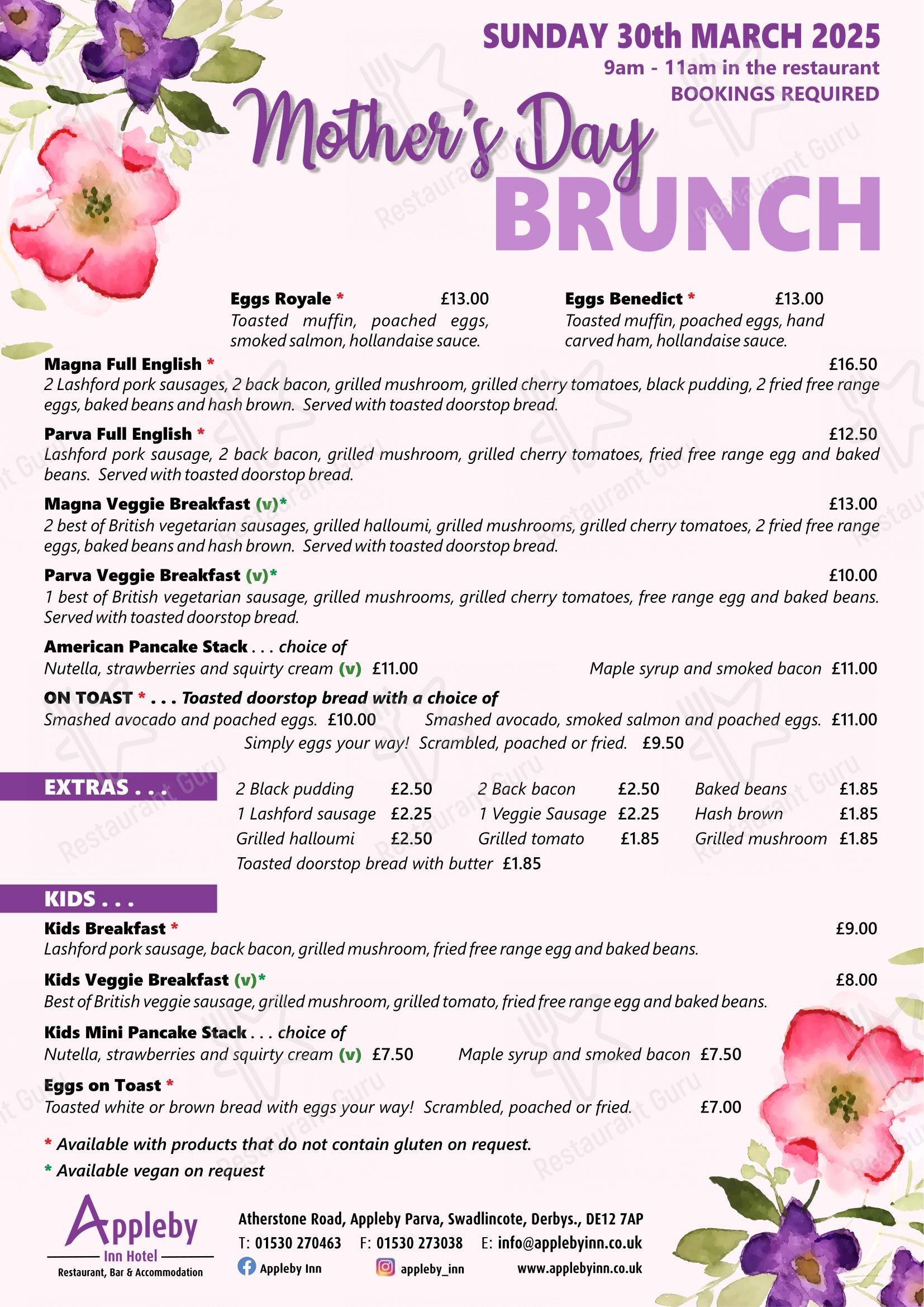 Menu at Appleby Inn Hotel pub & bar, Oakthorpe and Donisthorpe