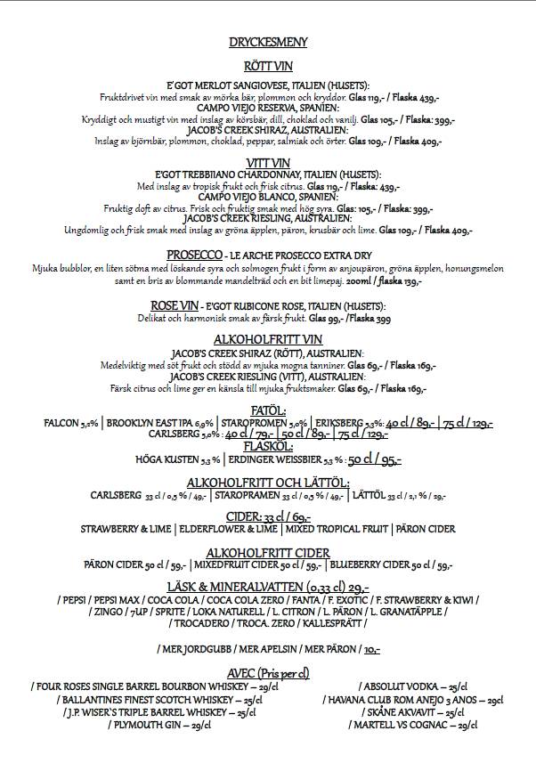 Menu at Aqua Restaurang & Bar - Hedåskiosken, Sandviken, Årsundavägen 301