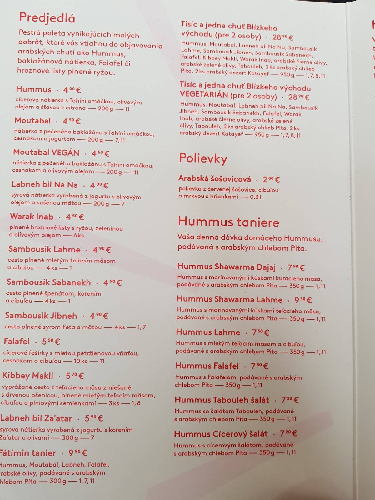 Speisekarte von Arabeska bistro restaurant, Bratislava, Štúrova 8
