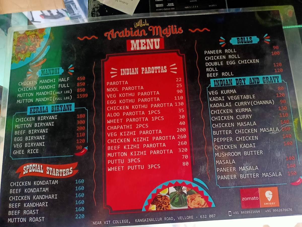Menu at Arabian Majlis Restaurant, Vellore