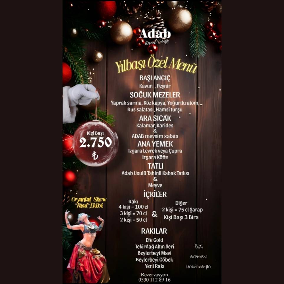 Menu at Arap Şükrü Adab, Bursa