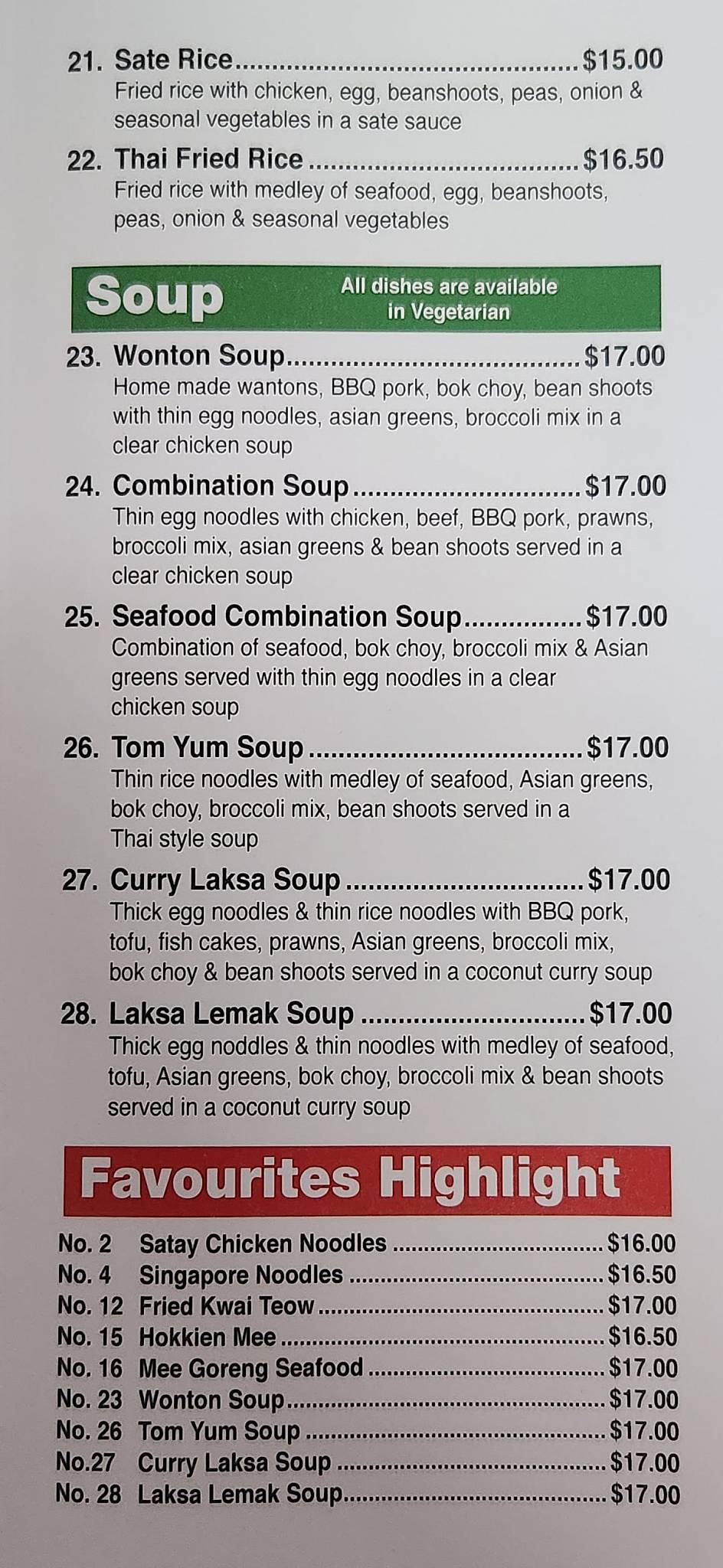 Menu at Ararat Noodle Bar, Ararat