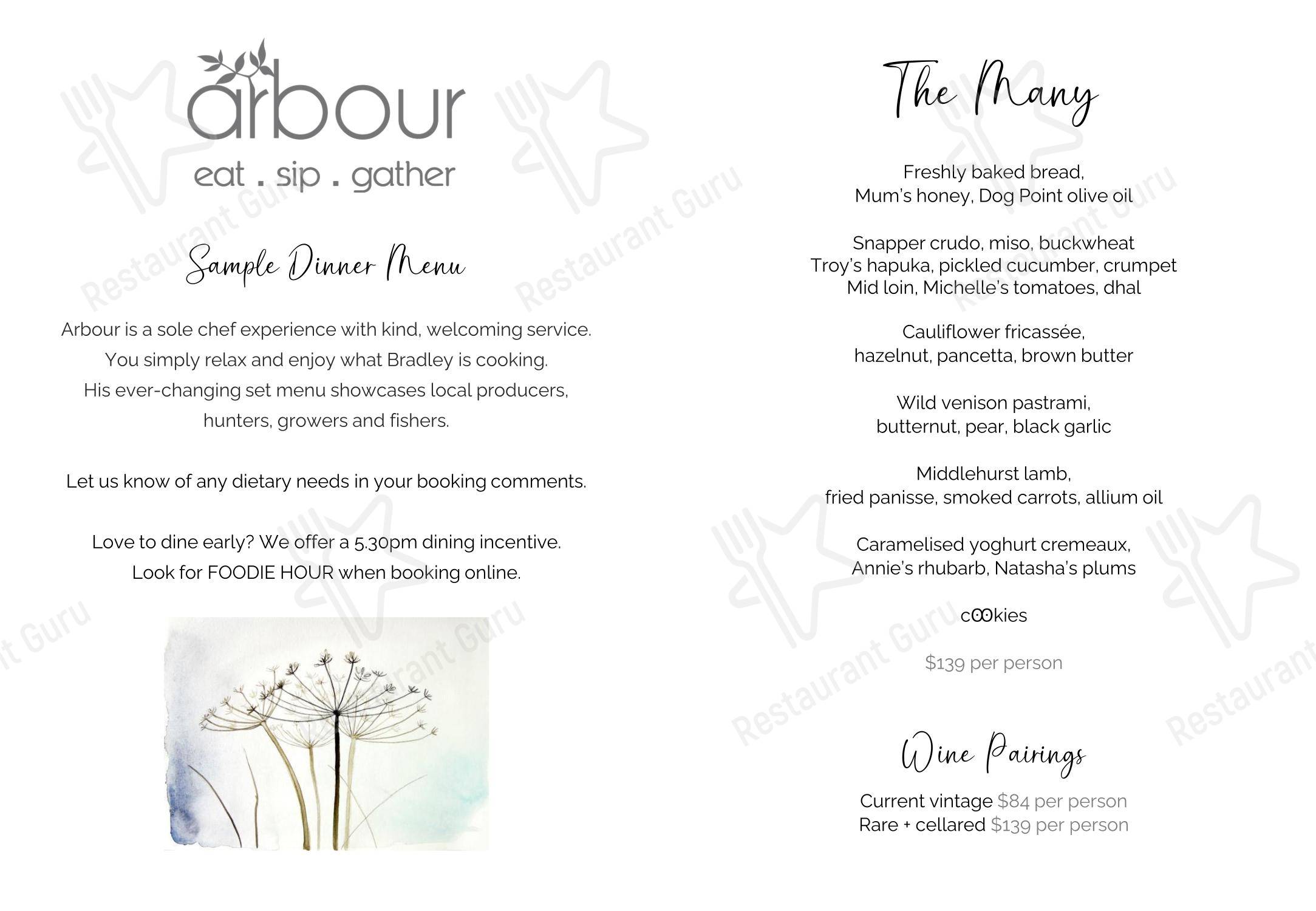 Menu at Arbour Restaurant, Fairhall