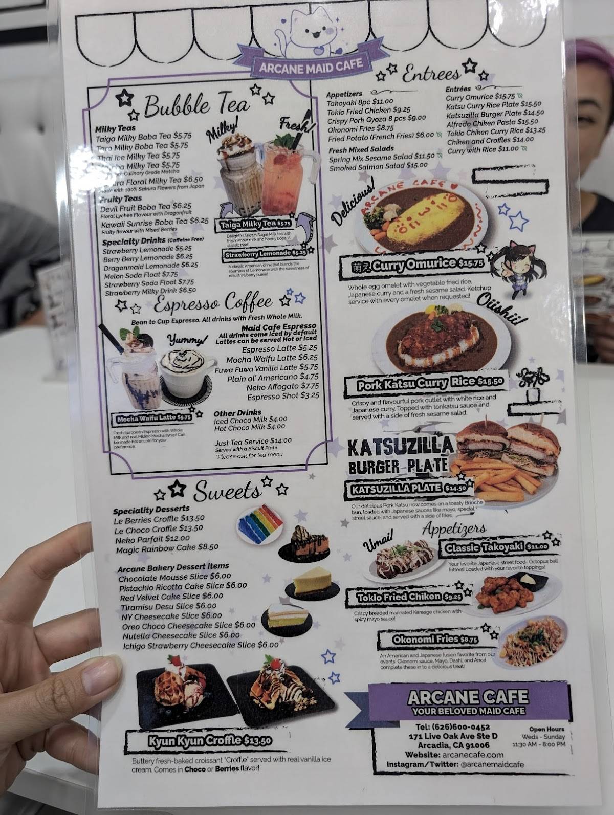 Menu at Arcane Maid Café cafe, Arcadia