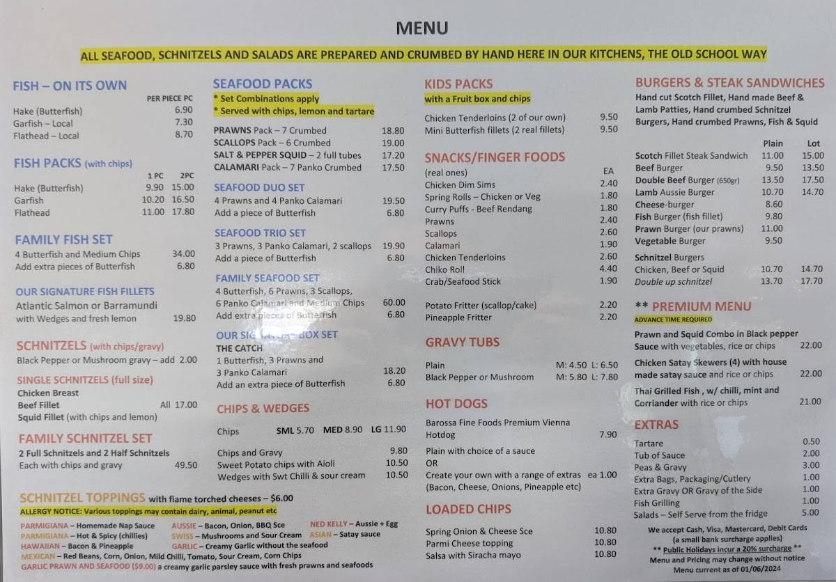 Menu at Ardrossan Seafood & Schnitzels fast food, Ardrossan