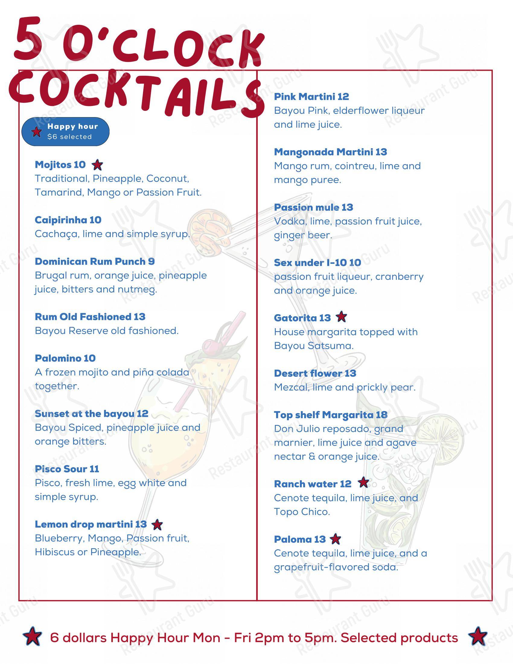 Menu at Area 337 restaurant, Lake Charles