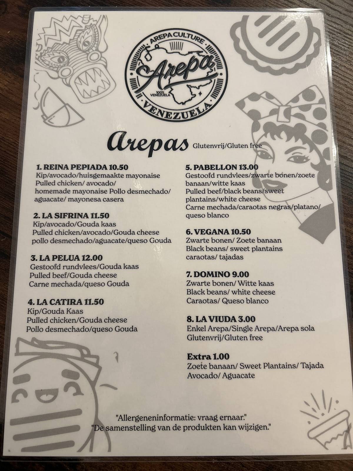Menu at Arepa culture Antwerpen, Antwerp