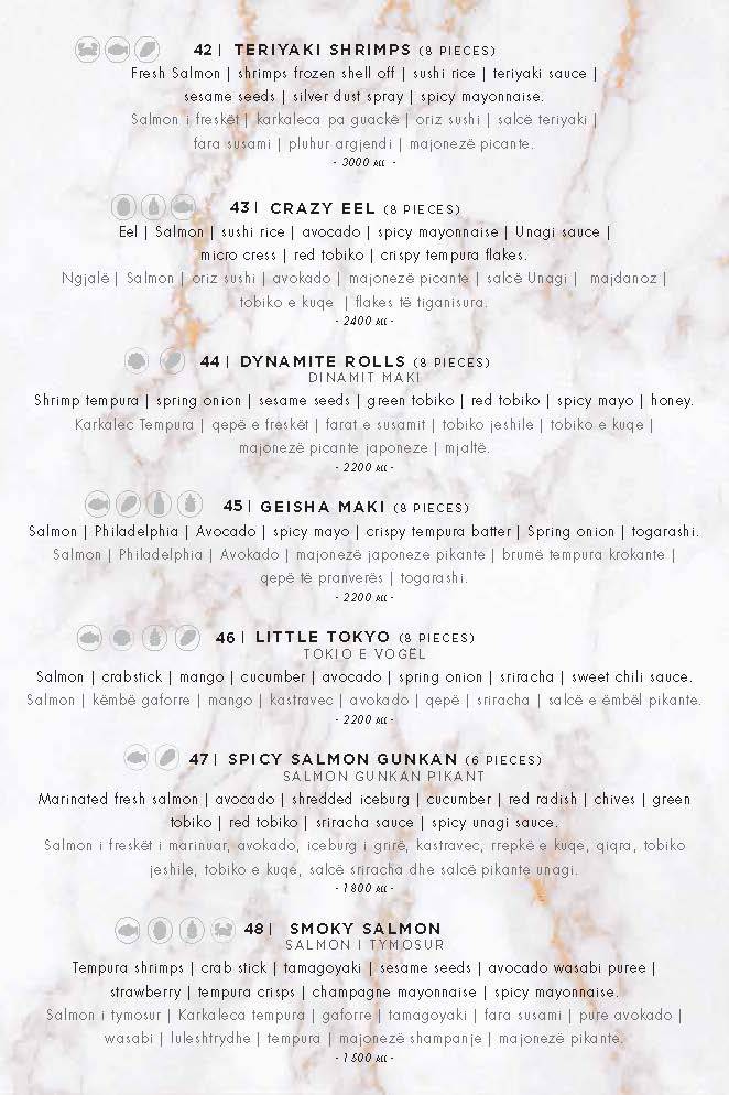 Menu at Arka Rooftop restaurant, Tirana