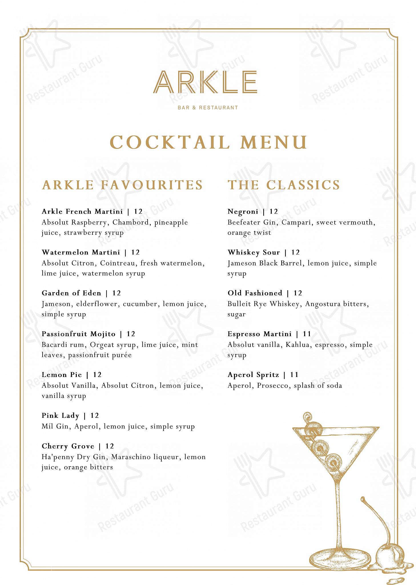 Menu at Arkle Bar & Restaurant, Maynooth