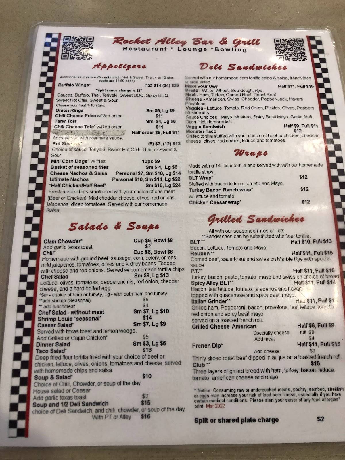 Menu at The Alley Bar & Grill, Arlington