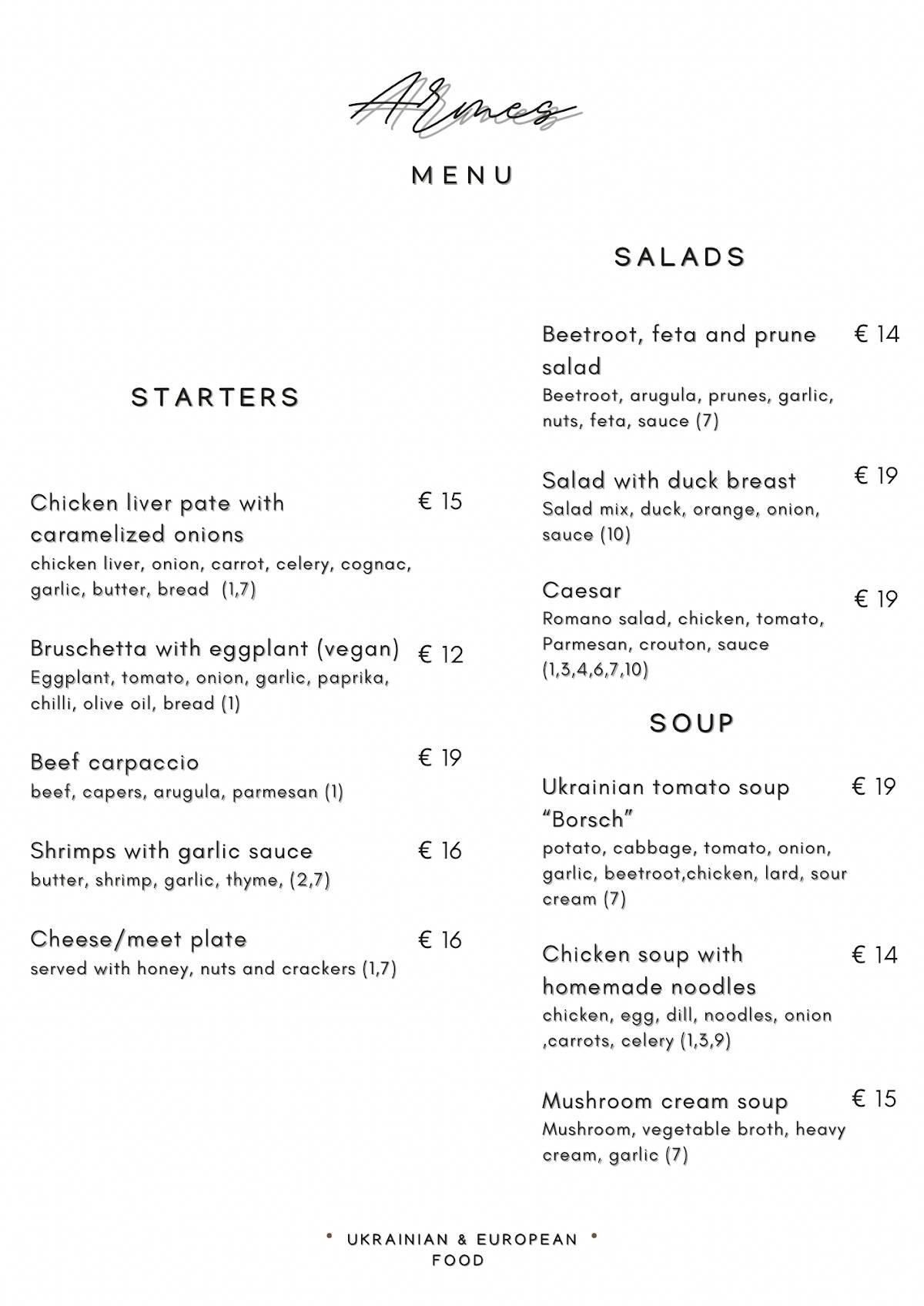 Menu au Ukrainian restaurant by V&V Délice, Kehlen