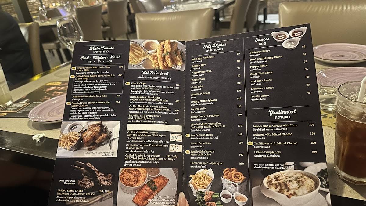 Menu at Arno's Butcher and Eatery steakhouse, Bangkok