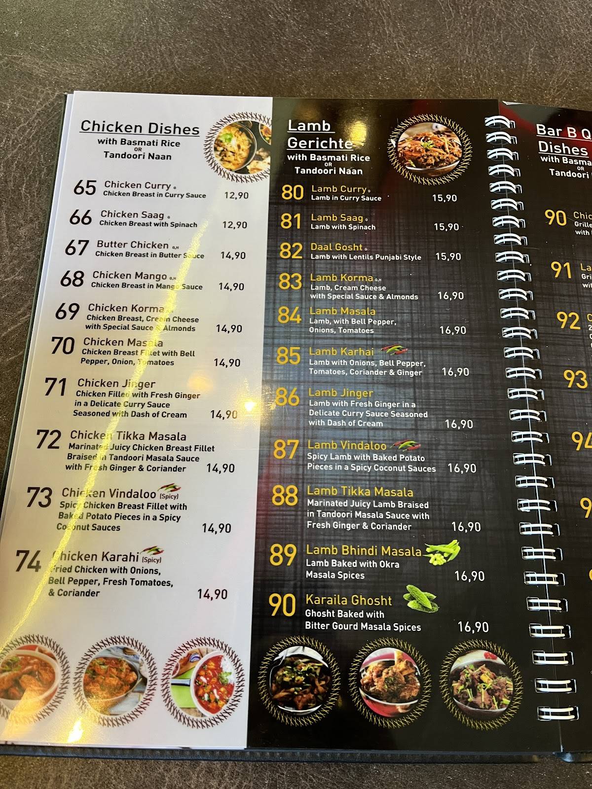 Menu at Ashiyana Halal Pakistani restaurant, Berlin