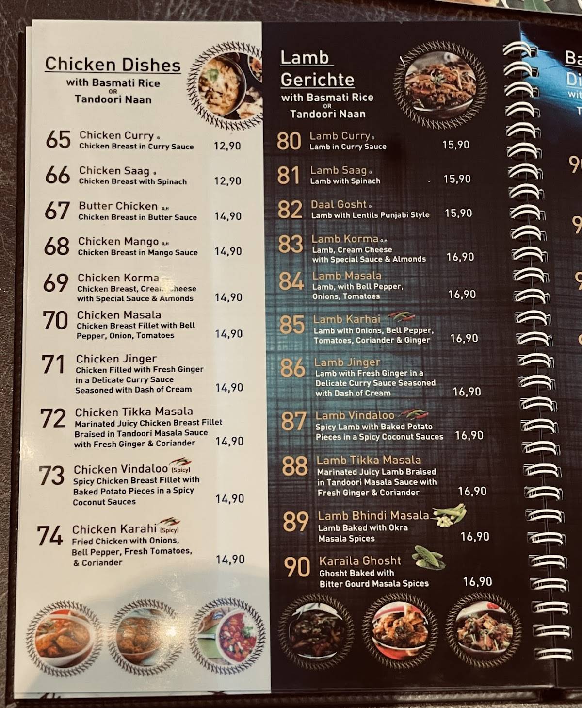 Menu at Ashiyana Halal Pakistani restaurant, Berlin