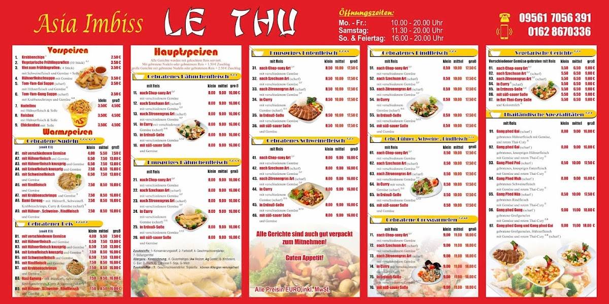 Speisekarte von Asia Imbiss Le Thu restaurant, Coburg