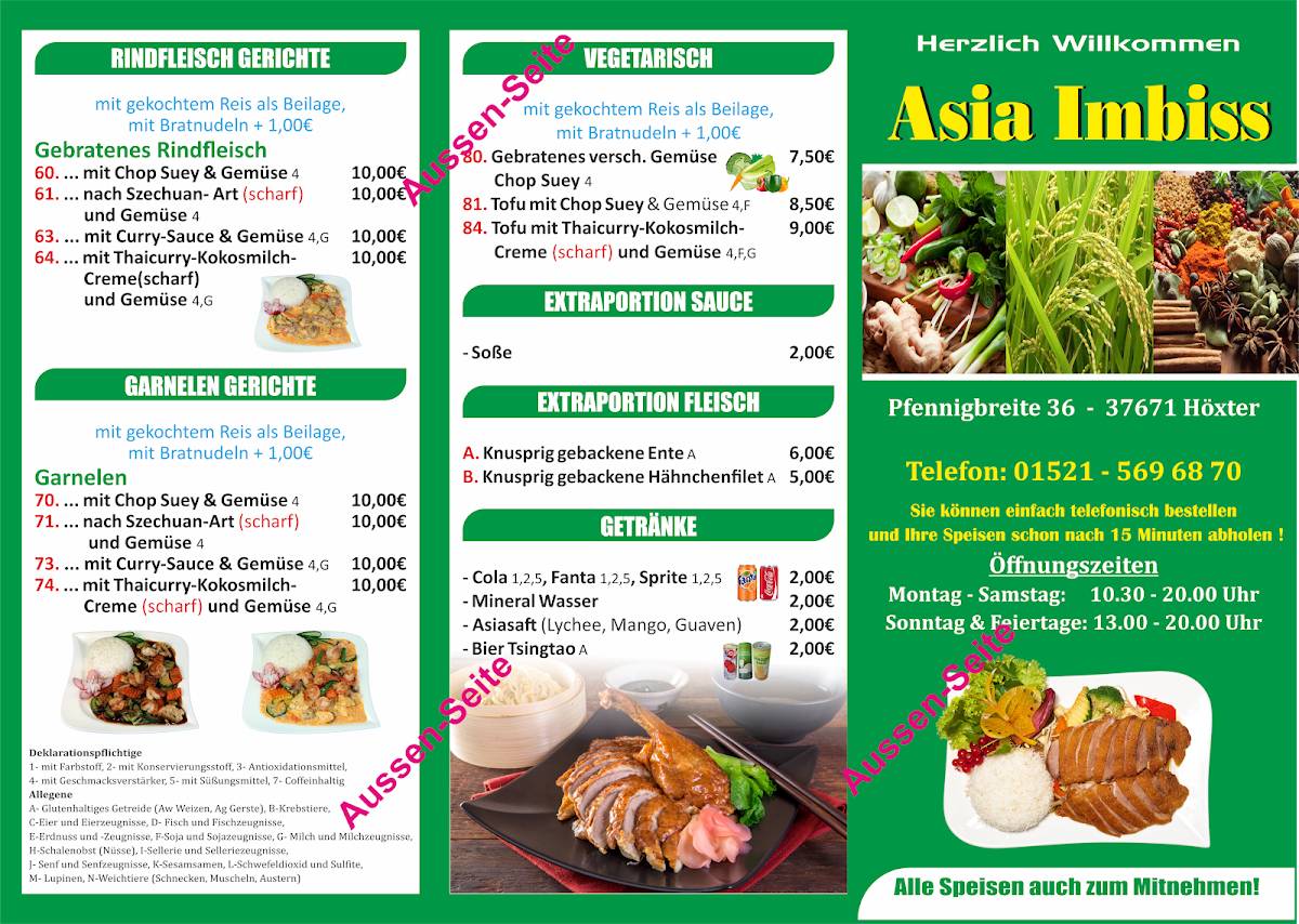 Speisekarte von Asia Imbiss restaurant, Höxter