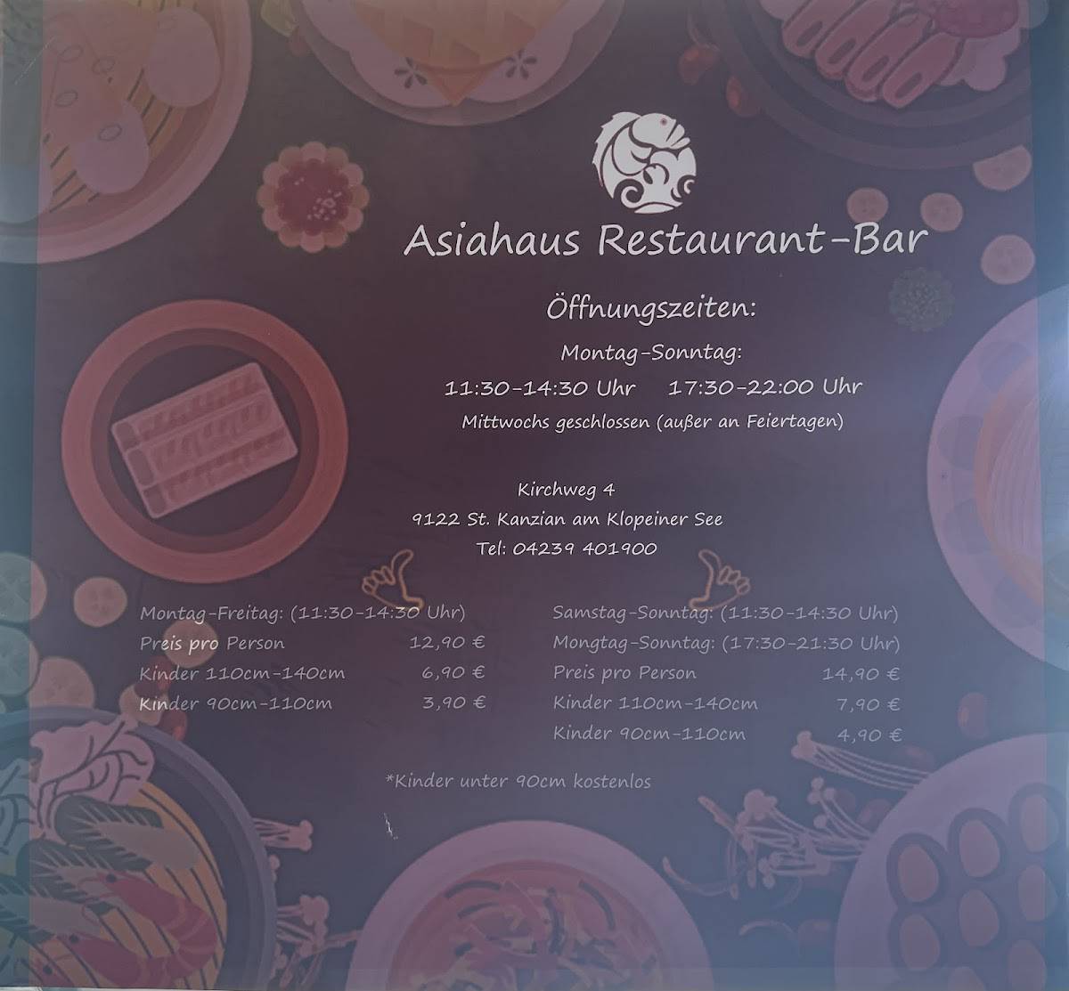Speisekarte von Asia haus restaurant, Sankt Kanzian am Klopeiner See
