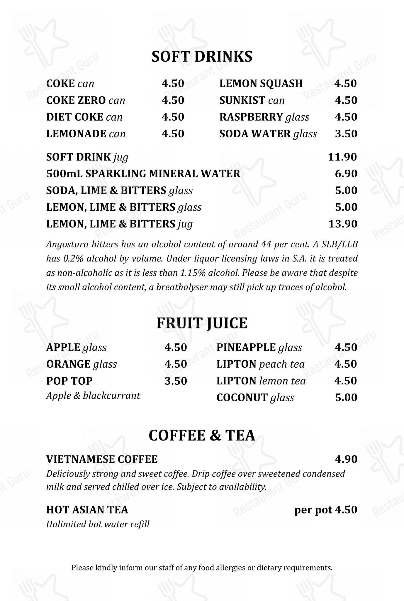 Menu at Asian Central Gawler restaurant, Gawler