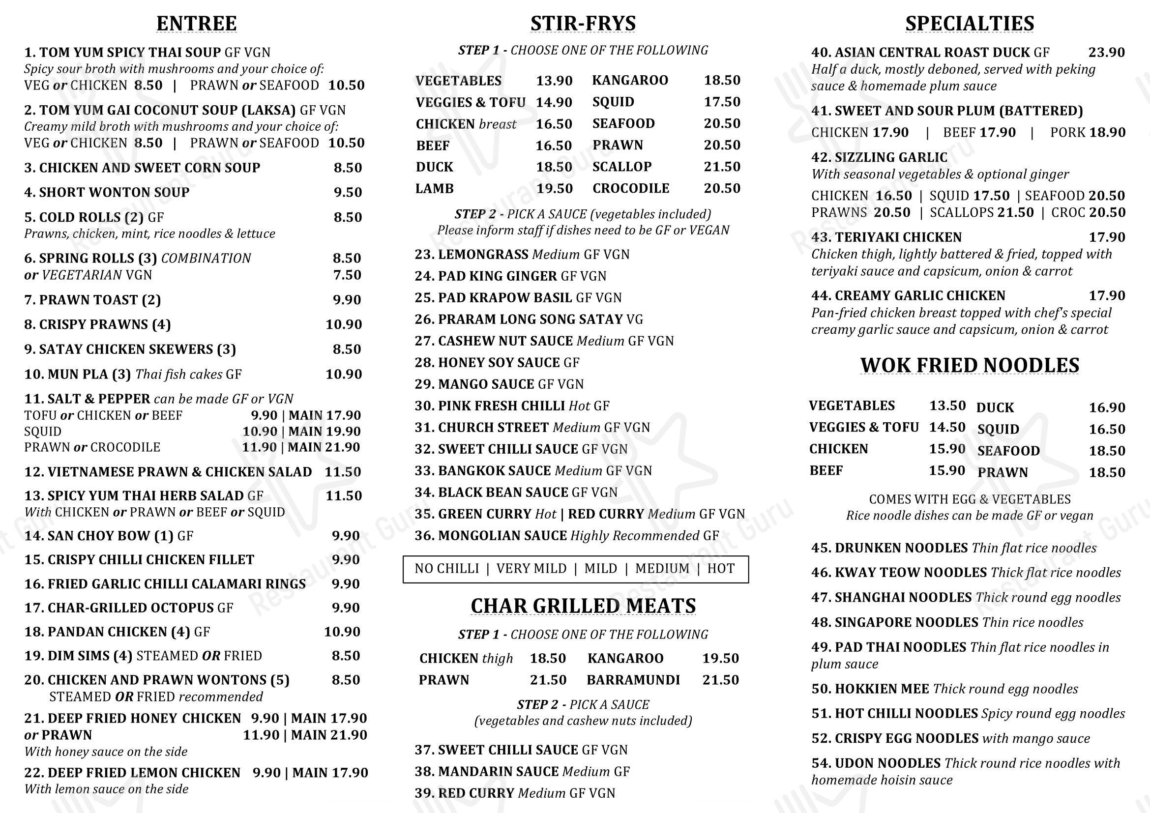 Menu at Asian Central Gawler restaurant, Gawler