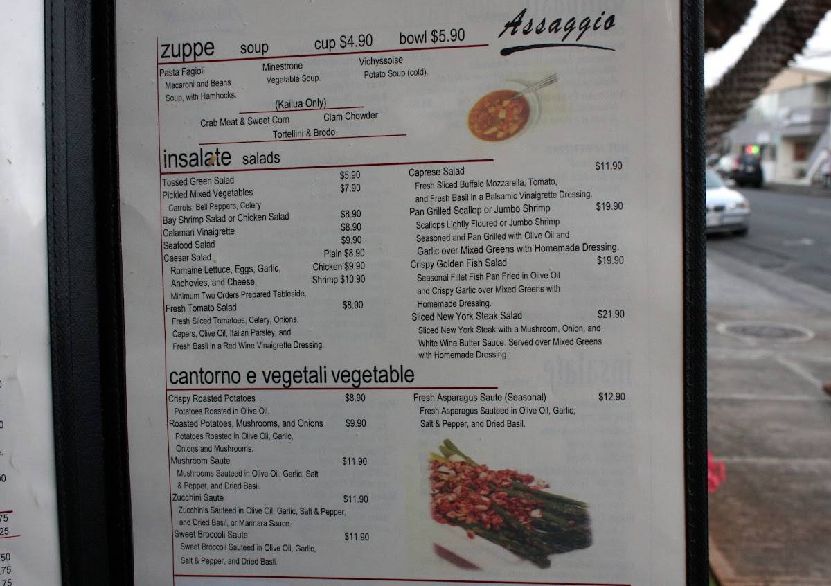 Menu at Assaggio Kailua restaurant, Kailua, 354 Uluniu St #101