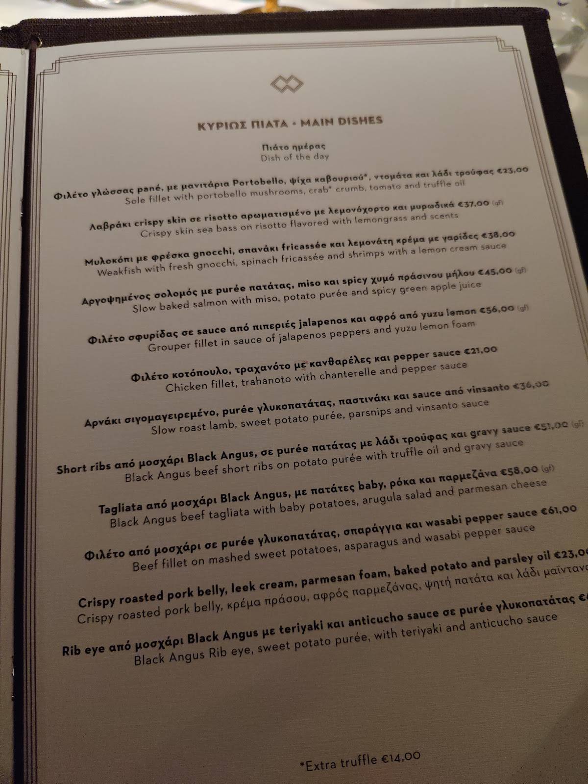Menu at Athénée, Athens